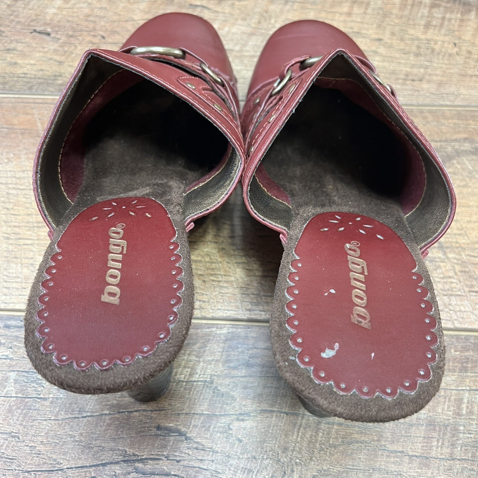 BONGO Y2K BURGUNDY STUDDED CLOGS PLATFORM HEELS WOME… - Gem