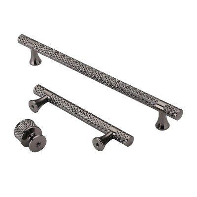 2 Knurled Textured Drawer Wardrobe Black Solid Kitchen Cabinet Pulls ...