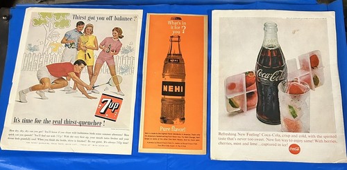 Lot Of 3 Vintage 1963 Large Soda Magazine Ads NEHI, Coca Cola & 7-Up ...