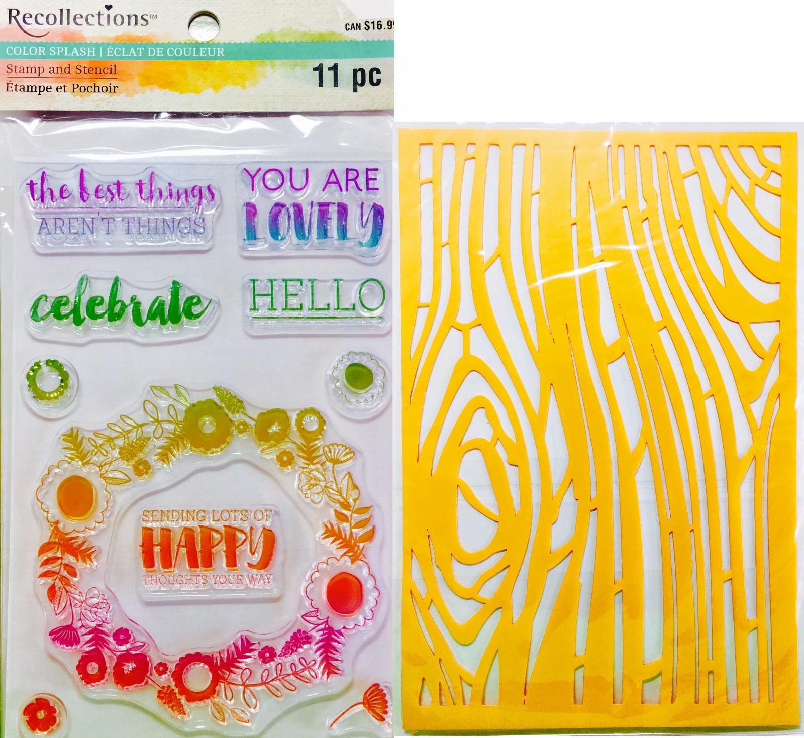 RECOLLECTIONS Stamp & Stencil Set COLOR SPLASH YOU ARE LOVELY Happy ...