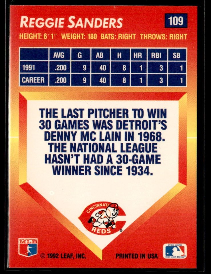 1992 Triple Play #109 Reggie Sanders Baseball Card 1002S | eBay