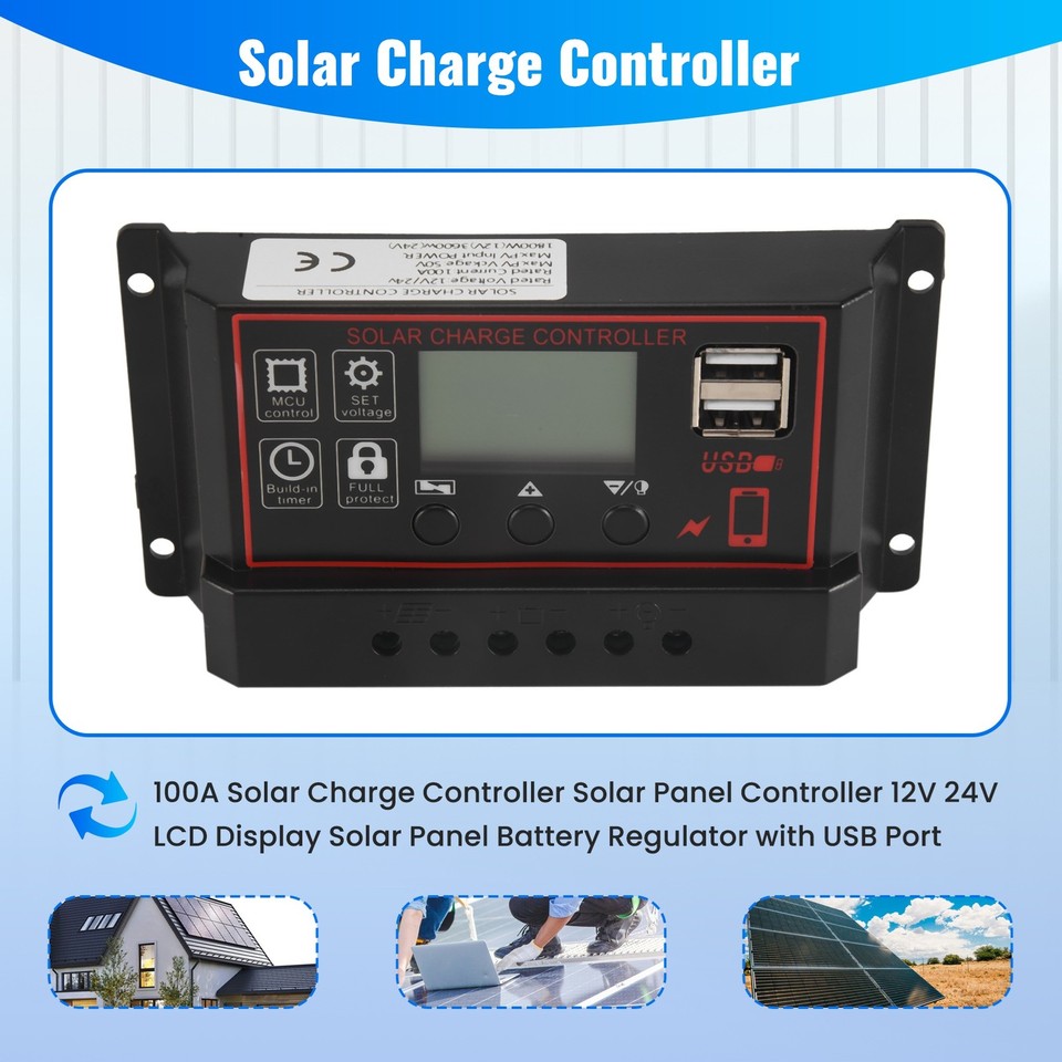 100A Solar Controller Solar Panel Controller 12V 24V LCD Display ...