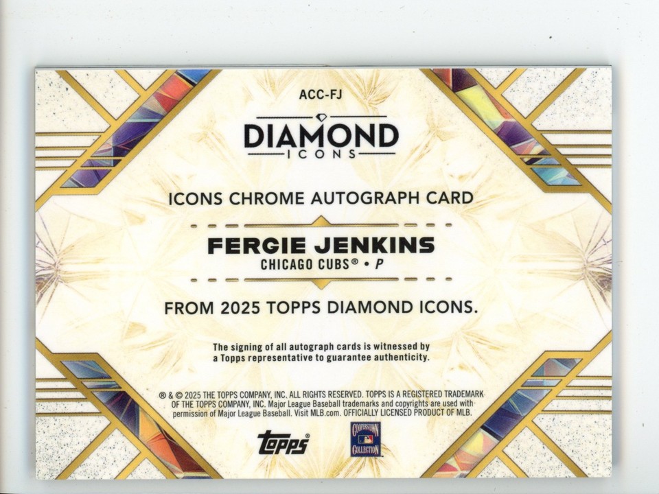 2025 Topps Diamond Icons Auto /10 FERGIE JENKINS Iconic Blue Ink On ...