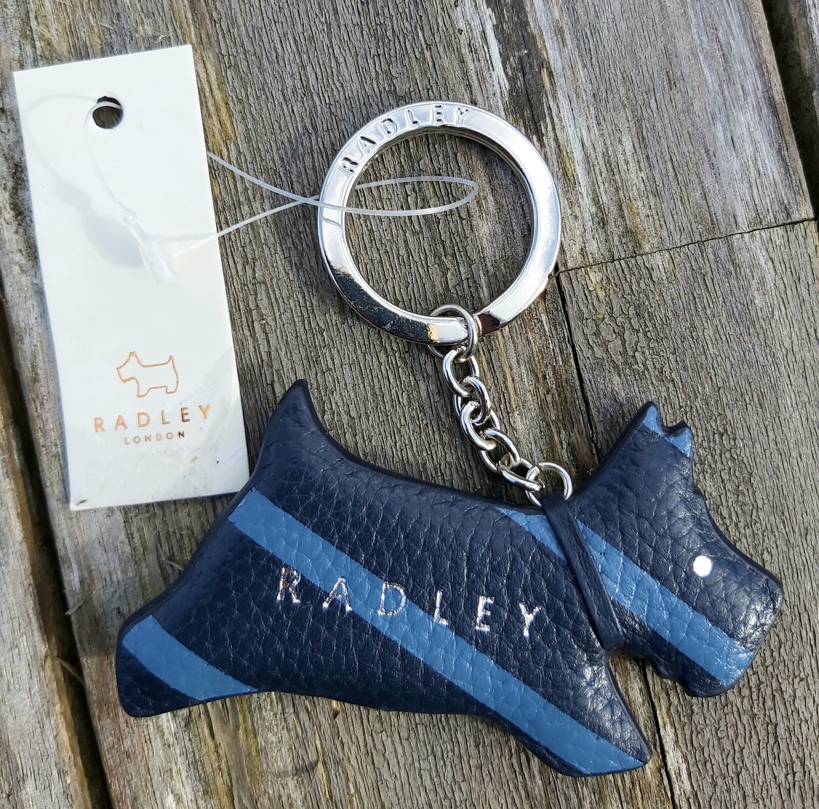 Radley Jump Stripe Blue Leather Large Dog Keyring for sale online | eBay