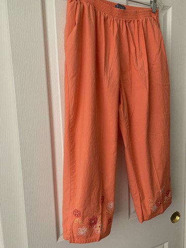 KORET PRETTY ORANGE COTT/SPANDEX EBROIDERERED ELASTIC WAIST CAPRI PANTS ...