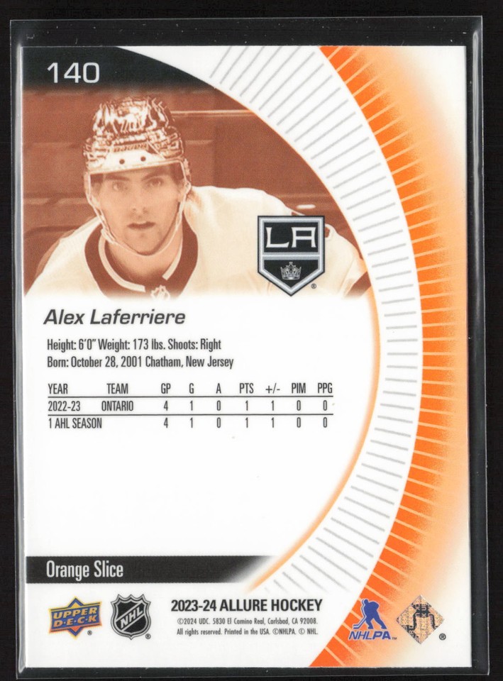 Alex Laferriere 2023-24 Allure Rookie Orange Slice #140 Los Angeles ...