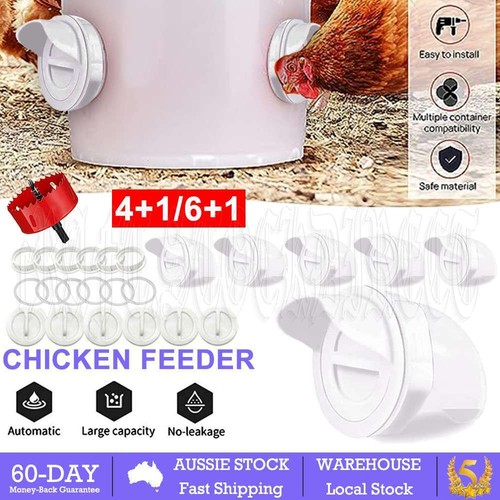 4/6X Chicken Feeder Poultry Pro Feeder DIY Port PVC Gravity Fed Chicken ...