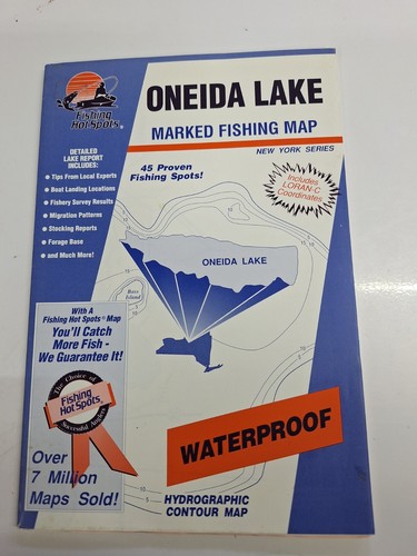 Oneida Lake NY Fishing Hot Spots Hydrographic Contour Map Walleye ...