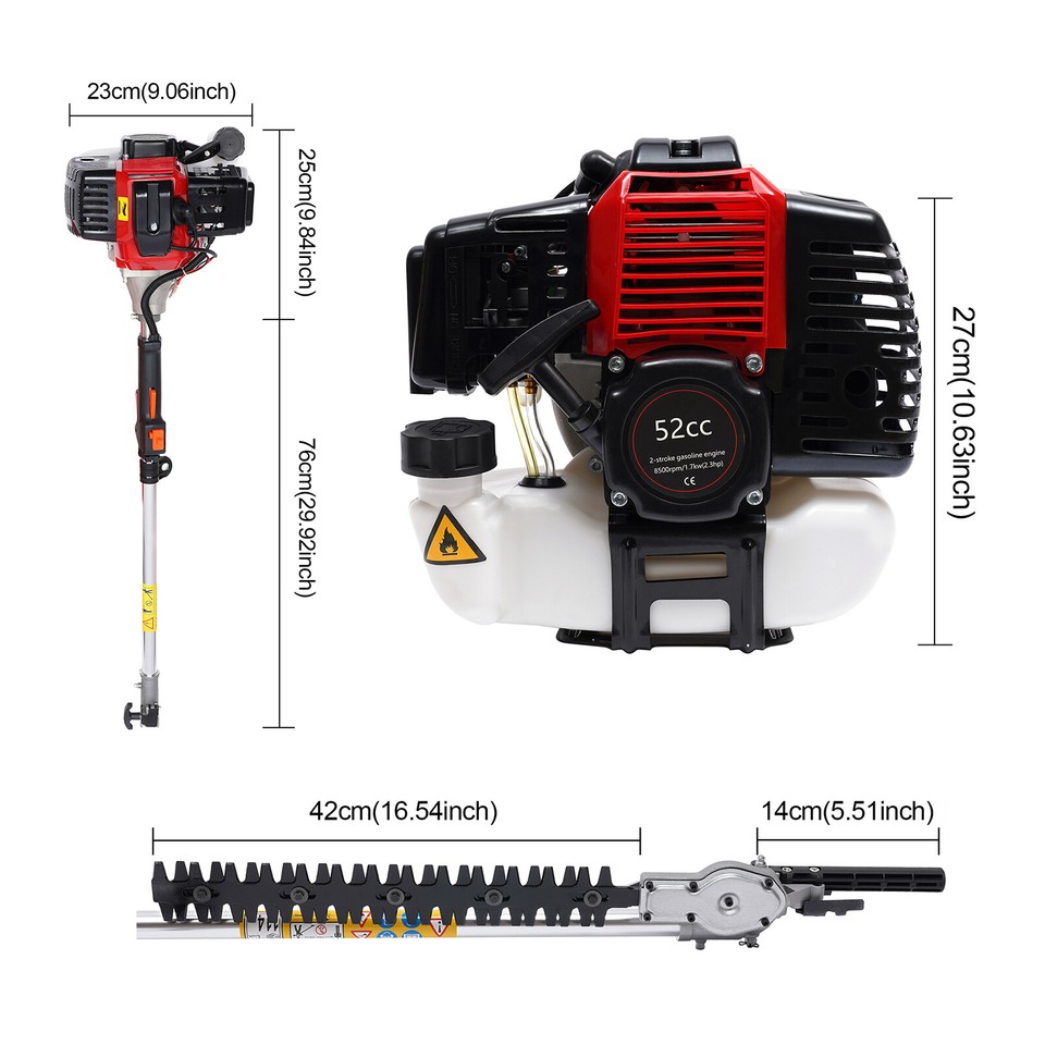 52CC 10-in-1 Gas String Trimmer 2-Stroke Brush Cutter Straight Shaft ...