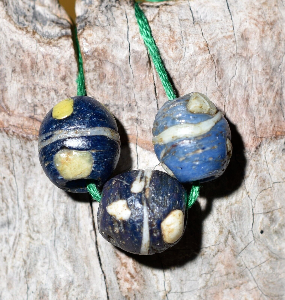 Ancient Blue Glass Islamic Eye Dig Beads W Stripes Excavated Mali ...