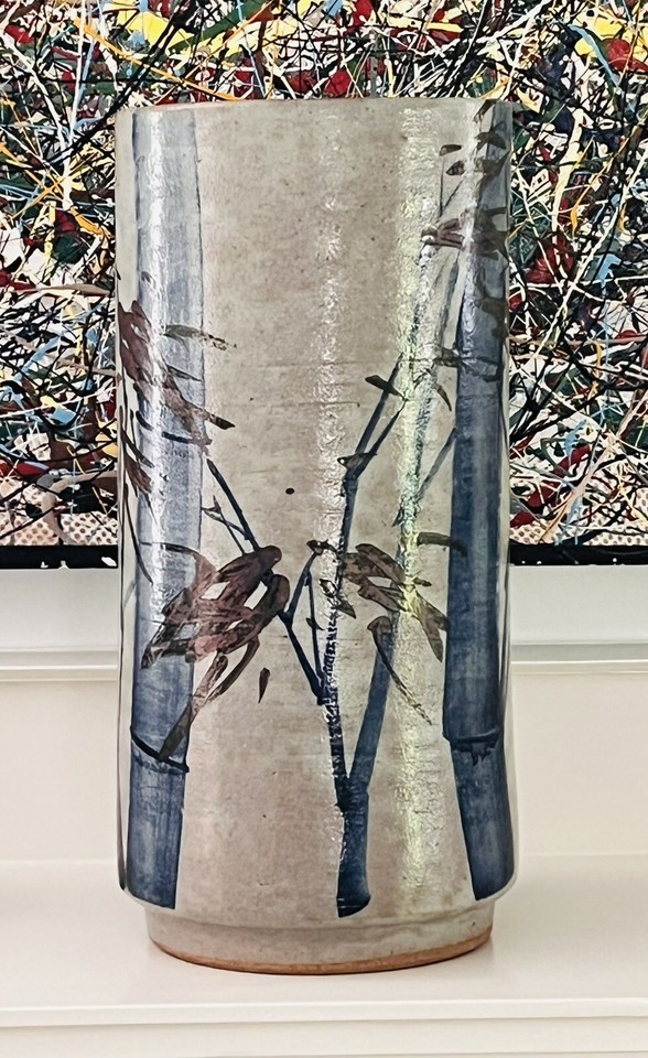 Vintage Kim Doo Sun Pottery Vase Large Cylinder Vessel Bamboo Korean | eBay