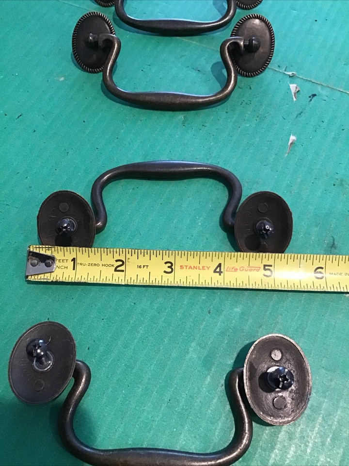 Set of 4 Vintage Antique Brass Drop Bail Cabinet Drawer Pulls Handles ...