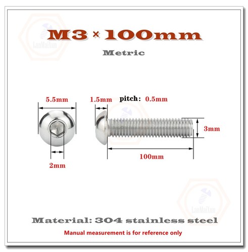 New M3 A2 Stainless Steel Allen Hex Socket Button Head Screw Bolt ...