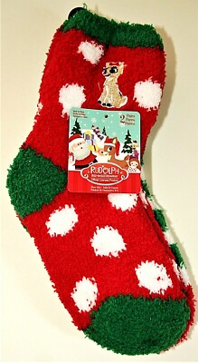 Rudolph Reindeer Clarice Christmas Holiday New 2 Pair Fuzzy Socks Shoe ...