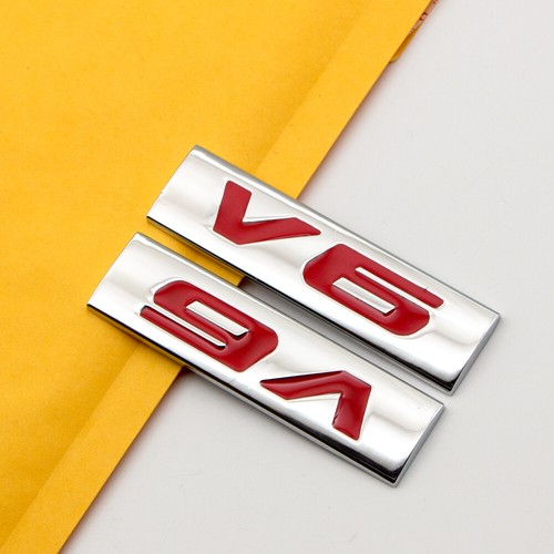 2Pcs Chrome Red Metal Door Fender V6 Emblem Logo Turbo Engine Badge Car ...