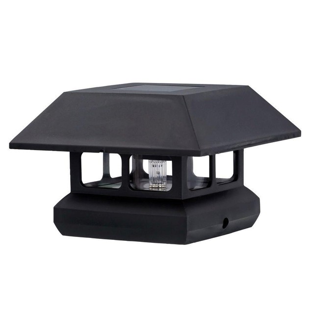 Set of 4 LED Cap Light Solar Powered Post Fence Deck 4"x4" Black ...