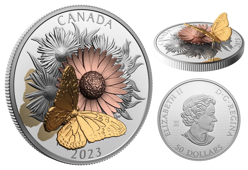 MONARCH BUTTERFLY and the Bloom 2023 CANADA 5oz .9999 Pure Silver Proof ...