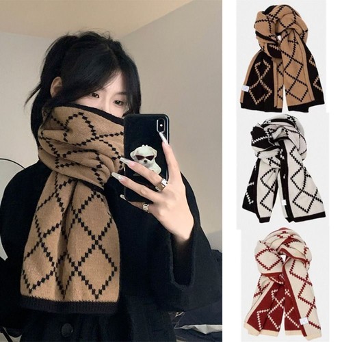 Thickened Knitted Scarf Plaid Women Scarf Fashion Neckerchief | eBay