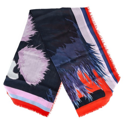 Fendi Fringe Monster Printed Foulard Scarf In Silk And Wool Women ...