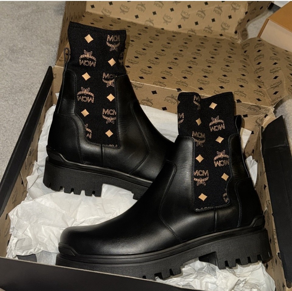 NEW MCM Men’s Monogram Knit Boots Calf Leather Size 46 $750! | eBay