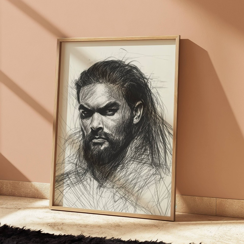 AQUAMAN JASON MOMOA DRAWING PRINT SKETCH 8" x 10" PRINT WALL ART HOME ...