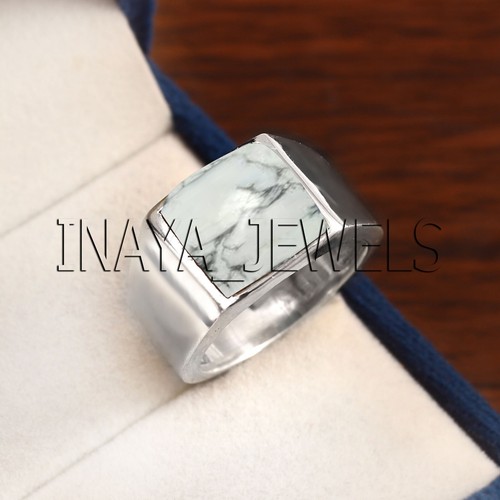 Natural Howlite Mens Ring Solid 925 Sterling Silver Jewelry Handmade ...