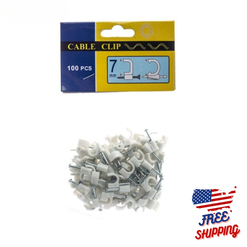 100 PCS. CABLE CLIP WITH NAIL, WHITE 7MM, ROUND, TV AERIAL CABLES WALL ...