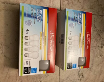 New 2 X 4 pk Sunbeam LED Energy Savin Bulbs 60w Warm White 800 Lumens ...