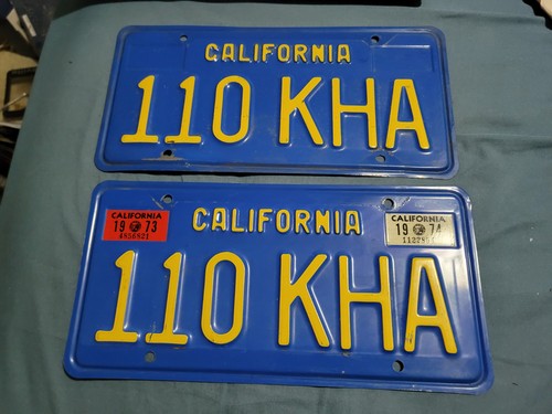 1970 California License Plate Pair # 110 KHA DMV Clear 1973 74 Stickers ...