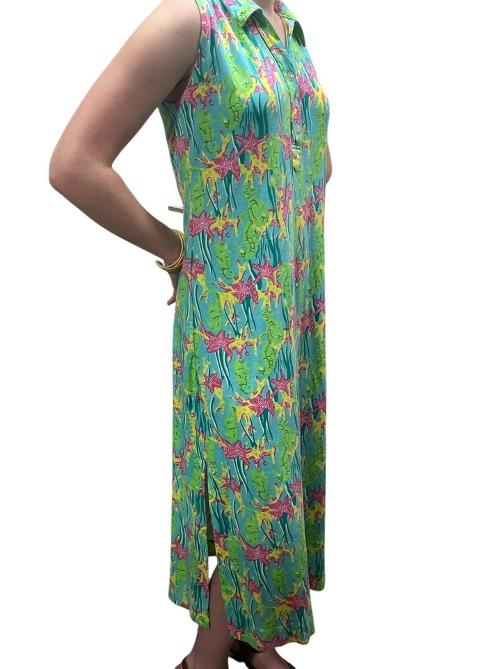 Vtg 70s M~L Dress Key West Hand Print Fashions Seahorse Starfish Knit ...