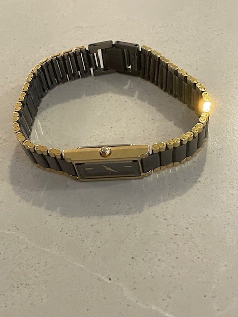 Seiko Ladies Tank Two Tone, Gold and Blue/Grey Rectangular Quartz watch ...