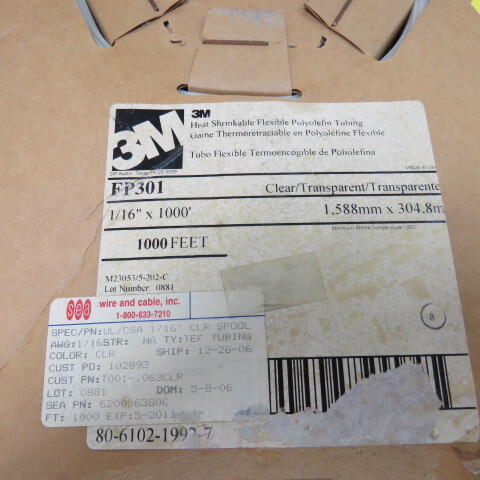 3M M23053/5-202-C Qty of 100 per Lot FP301 HEAT SHRINK TUBING 3/16 in 2 ...