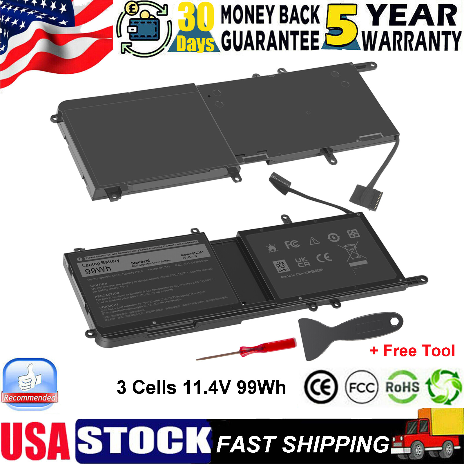 9NJM1 Battery for Dell Alienware 15 R3 R4 17 R4 R5 P69F P69F001 P69F002 ...