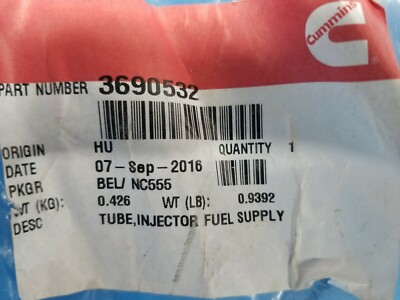 Cummins TUBE,INJECTOR FUEL SUPPLY 3690532 | eBay
