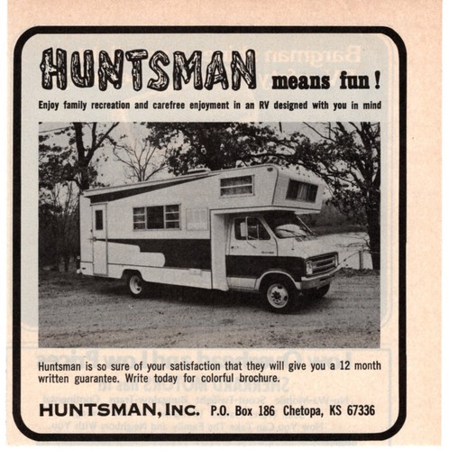 HUNTSMAN RV Motor Home Camper 1976 Vintage Print Ad Original Man Cave ...