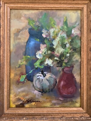 Original Framed Oil Art Impressionism Autumn Floral Still Life Signed ...