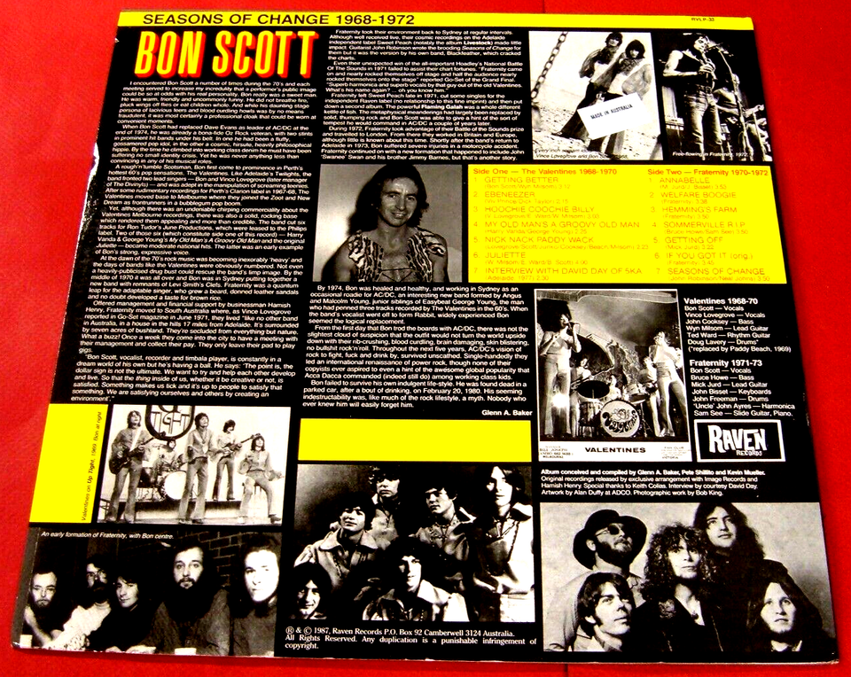Bon Scott-AC/DC "SEASONS OF CHANGE 1968-72" 1987, Raven RVLP-33 NM-/NM ...
