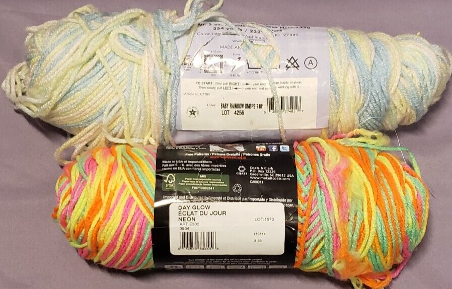 Lot of 2 Multicolor Yarns – Red Heart Day Glow & Caron Ombre 4 Med 10oz ...