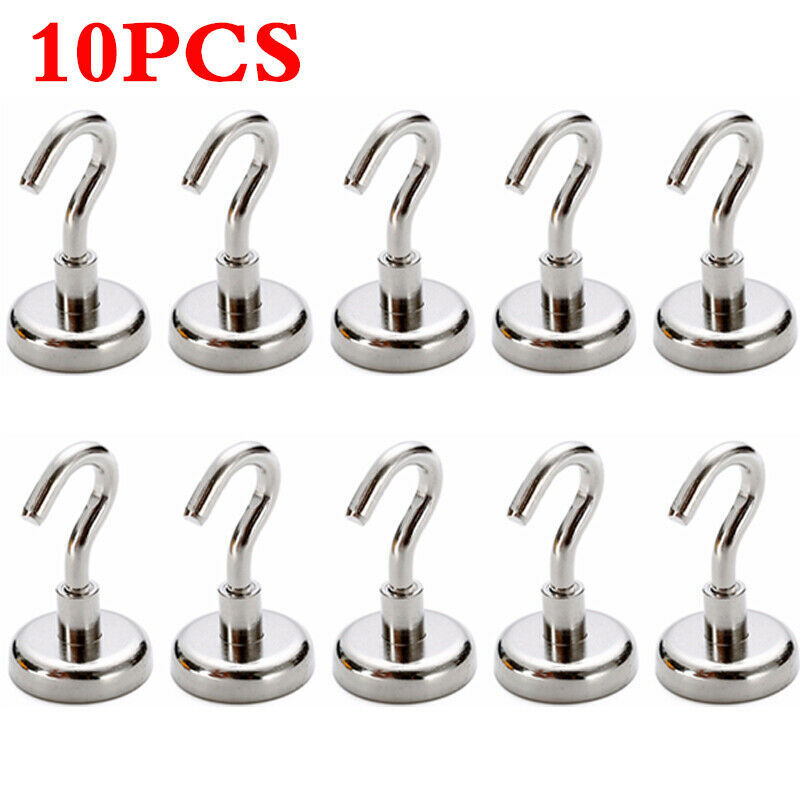 10 Pack Magnetic Hooks Strong Magnet Hanger Hold Neodymium Hook Heavy ...