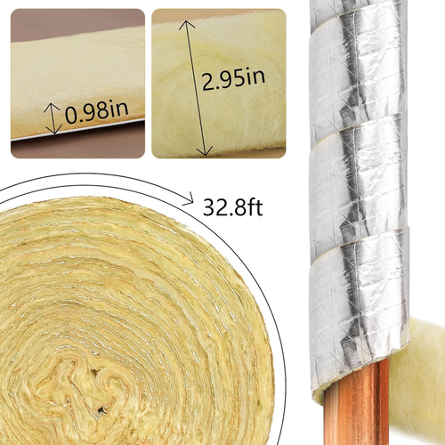 32.8 Ftx 3 in Foiled Back Fiberglass Pipe Insulation Wrap,Pipe ...
