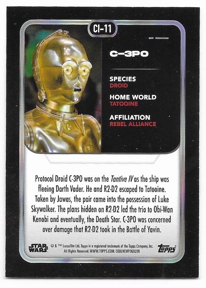 2023 Topps Star Wars Flagship Character Image Insert C-3PO (CI-11) SP ...