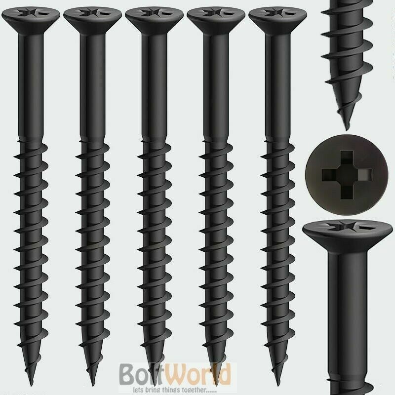4.0 x 45mm BLACK COARSE THREAD POZI CARCASS MDF CHIPBOARD WOOD SCREWS ...