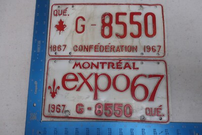 Quebec Canada License Plate Tag PQ 1967 Montreal Pair Government Expo67 ...