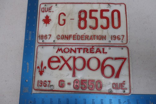 Quebec Canada License Plate Tag PQ 1967 Montreal Pair Government Expo67 ...