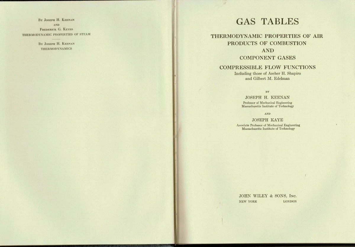Gas Thermodynamic Tables