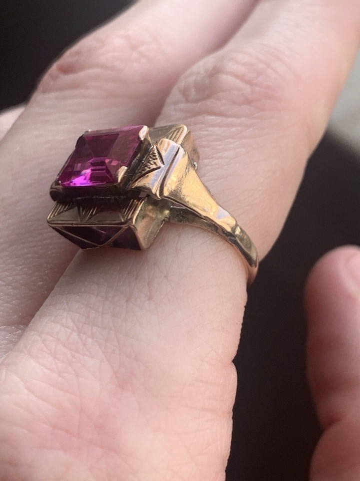 14k Pink Gold Vintage Art Deco Tank Ring | eBay