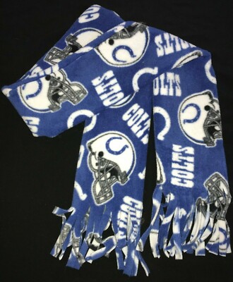 boys 50 inch FLEECE WINTER SCARF blue white FOOTBALL COLTS fringe treim ...