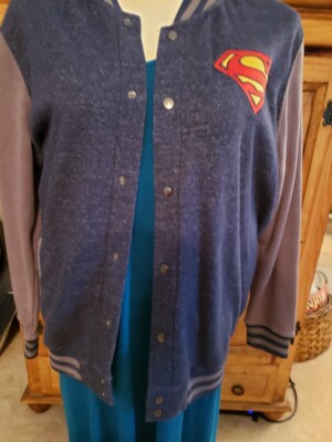 Superman jacket lightweight varsity XL long sleeve DC comics Blue Gray ...