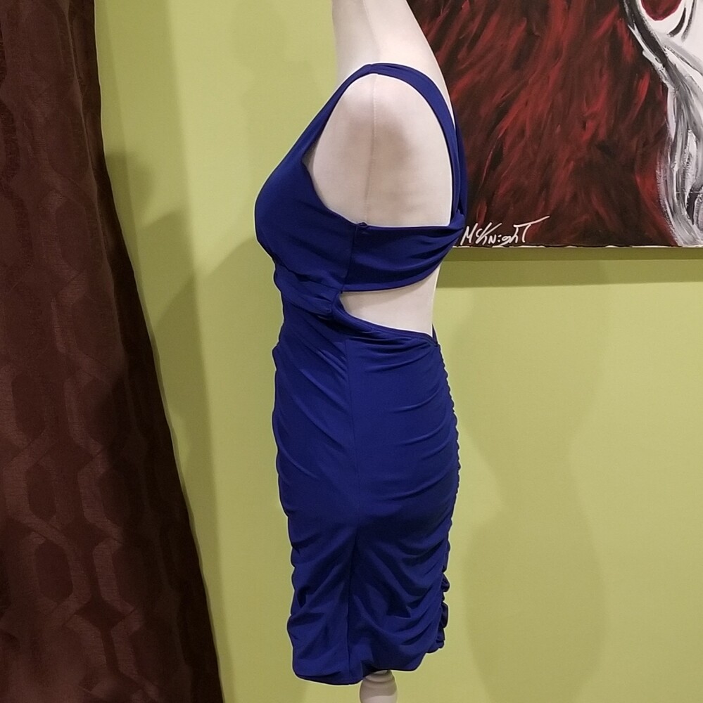 Ruched Form Fitting Mini Dress With Sexy Back - Gem