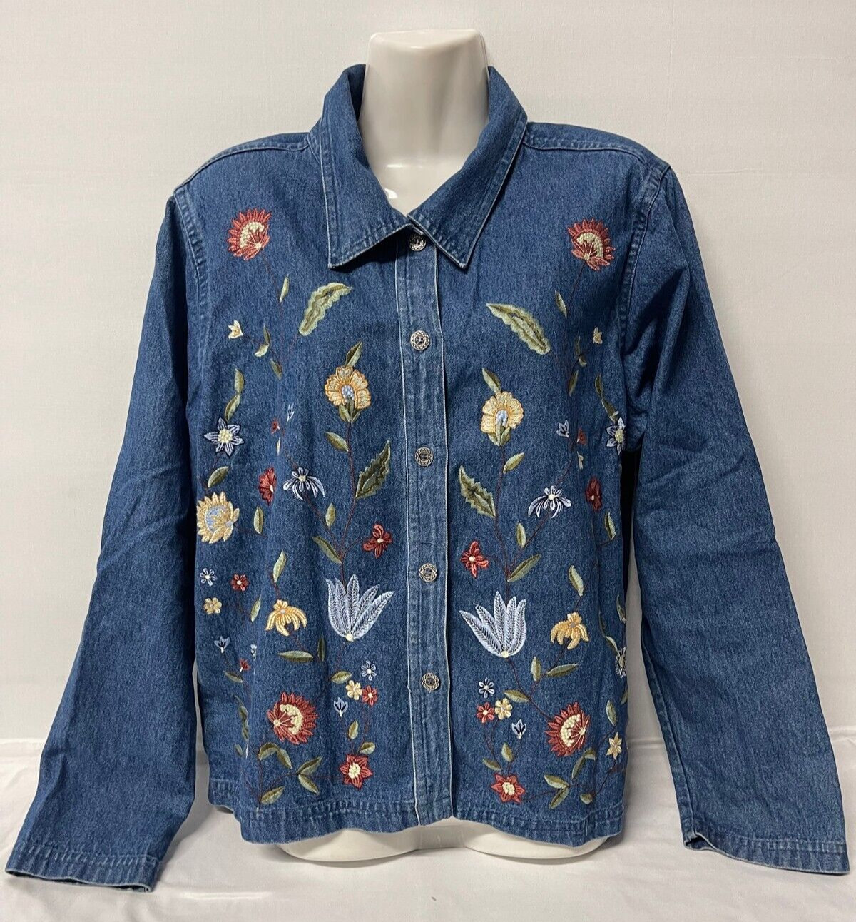 New Identity Womens Denim Jacket Shirt Size L Embroid… - Gem